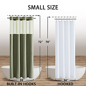 Yuanice No Hooks Needed Waffle Fabric Stall Shower Curtain 36x72 with Snap in Liner,Sage Green Narrow Shower Curtain Set with See Through Top Window Hotel Grade Decorative Spa Like Bath Curtain.
