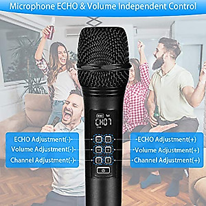 K28 Rechargeable Wireless Microphone Karaoke Cordless Microphone with Volume & Echo Control and Receiver, UHF Handheld Dynamic Microphone for Singing Karaoke Speech, Black