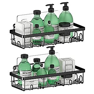 Shower Caddy Bathroom Organizer With Hooks, Adhesive Wall Mounted Bathroom Shower Organizer, SUS304 Stainless Steel Bathroom Shelves With Soap Holders for Bathroom, Toilet, Kitchen and Dorm, 2 Pack