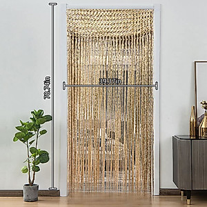DLD String Curtains Beaded Door Curtain,Curtains Panel Divider Window Door Fly Screen for Door Wall and Window Decoration,200cm x 100 cm(200cm*100 cm,Golden)