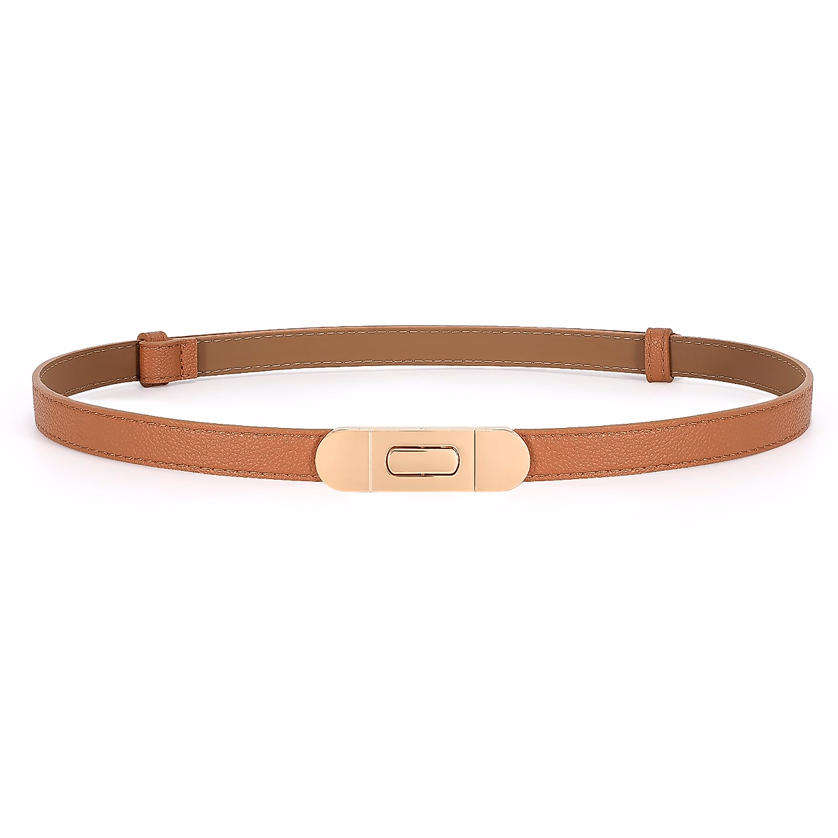 SANSTHS Skinny Women Belt Thin Women Belt for Dresses Coats Jeans Adjustable Belts for Women with Alloy Turn Lock, Brown