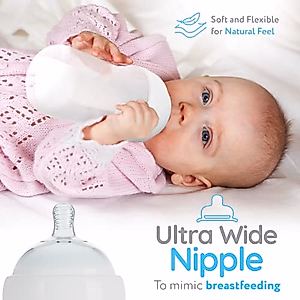 Buki Premium Silicone Baby Bottles Newborn Babies Anti Colic Slow Flow Water Milk Feeding, Breast-Like Nipple, Reduces Air Bubbles, BPA-Free Biberones Anticolicos para Bebes 0-6 for Girl Boy Toddler