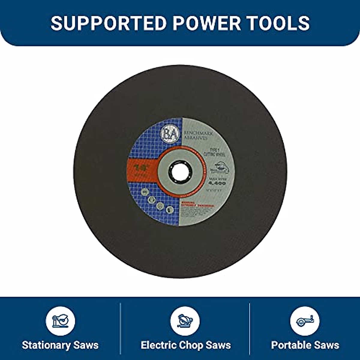 Benchmark Abrasives 14" x 1/8" x 1" Aluminum Oxide Type 1 Chop Saw Blade Cutting Wheel for High-Speed Power Saws, Max. RPM 4400, Precise Cutting of Metal Steel Drywall - 10 Pack