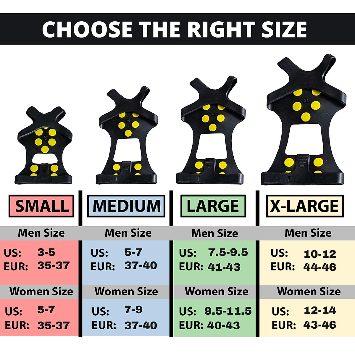 Limm Ice Snow Traction Cleats - Large Lightweight Crampon Cleats for Walking on Snow & Ice - Portable Anti Slip Grippers Fasten Quickly & Easily Over Shoes, Boots and Other Footwear