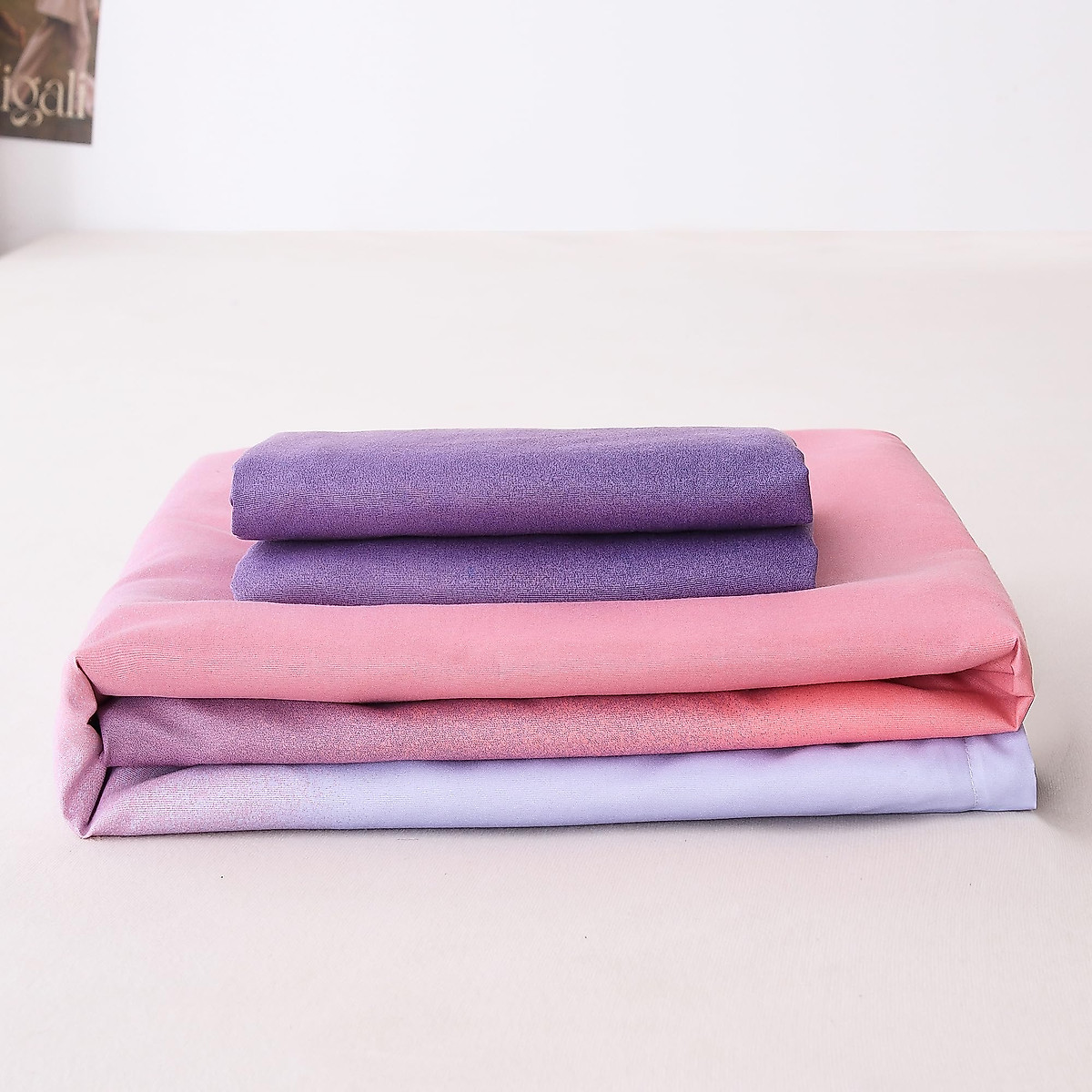 Mengersi Gradient Sheet Set,Purple Pink Fitted Sheet,Flat Sheet,Pillowcases, Extra Soft - Deep Pockets - Easy Fit - 4 Piece Set,Full Size (FS638sheet set)