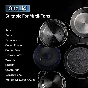 Universal Round Lid for Pots,Pans and Skillets,Tempered Glass with Heat Resistant Silicone Rim Fits 10 To 12 inches,With Kitchen Dishcloths,Cookware Unique Handle Pan Cover