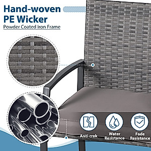 JOIVI Outdoor Wicker Bar Stools Set of 4, Patio Rattan Counter Height Chairs with Cushions, Armrest and Footrest for Indoor, Garden, Poolside, Lawn, Backyard