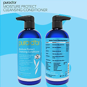 PURA D'OR 16 Oz Moisture Protect Cleansing Conditioner - Low Lather - Detangles & Restores Hair with Argan Oil, Lavender & Other Select Natural Ingredients, No Sulfates - All Hair Types - Men & Women
