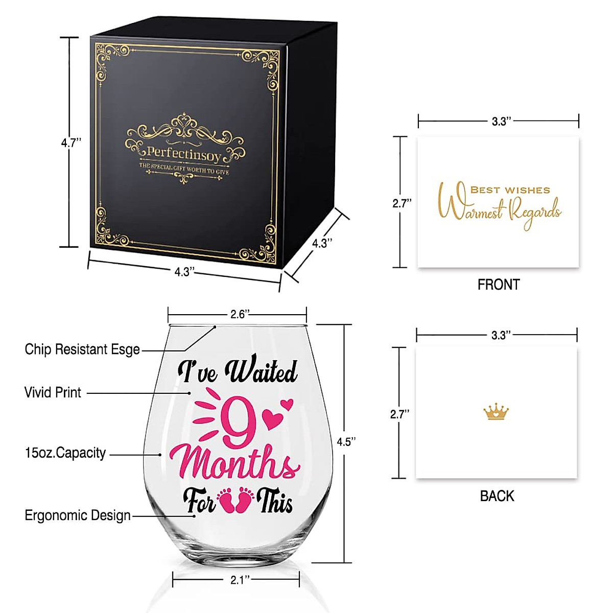 Perfectinsoy I've Waited 9 Months For This Wine Glass with Gift Box, Funny New Mom Stemless Wine Glass, Mother's Day Gift for Mom, Birthday Gifts for New Mom, Post Pregnancy Gifts for New Mom (girl