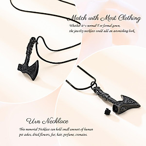 Thor Axe Cremation Jewelry for Ashes for Women Men Viking Jewelry Memorial Pendant Urn Necklace for Loved One Ashes Holder (Black)