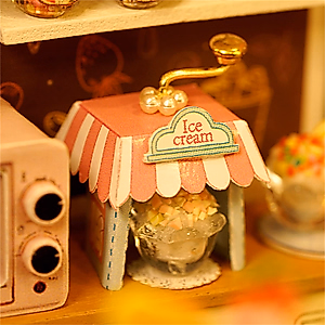 Flever Dollhouse Miniature DIY House Kit Creative Room with Furniture for Romantic Valentine's Gift (Happiness ice Cream Shop)