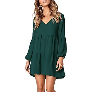 Amoretu Dresses for Women V Neck Swing Shift Dresses, Spring, Summer, 2025 (Green, M)