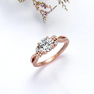 YDD 14k Rose Gold Engagement Ring for Women, 1Carat Blossom Moissanite Engagement Ring for Her Free Engraved Size 10
