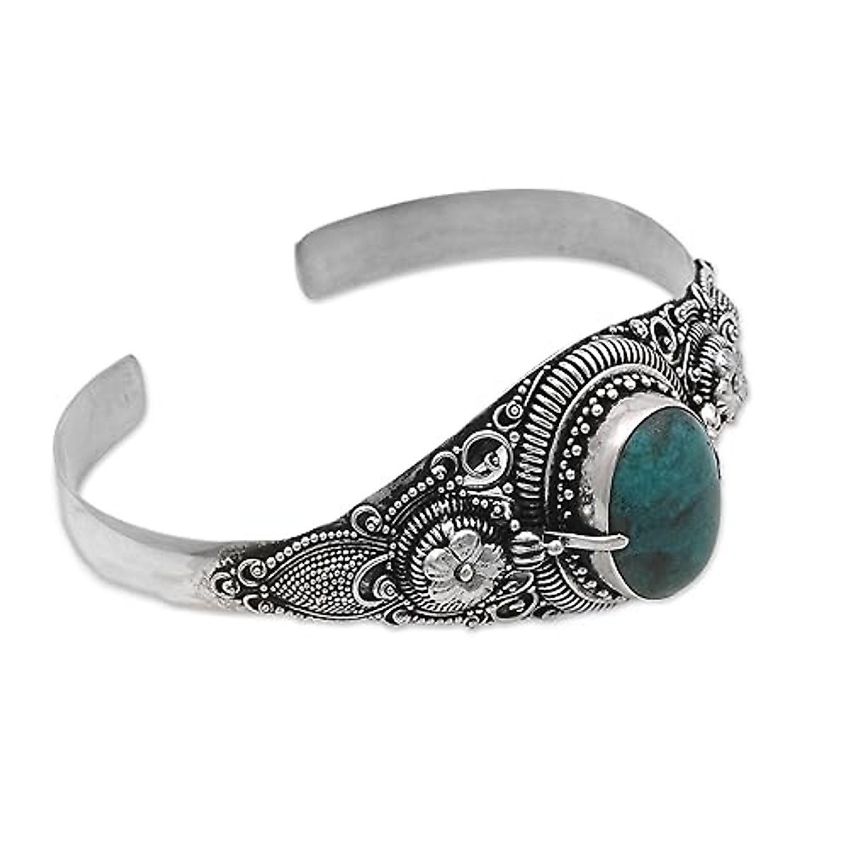 NOVICA Handmade Turquoise Cuff Bracelet Natural on 925 .925 Sterling Silver Tone Blue Indonesia Island Paradise Gemstone 'Balinese Magic'