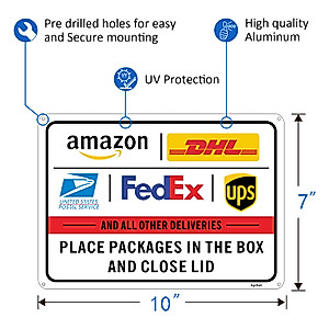 Package Delivery Sign for Outside Porch, Delivery Instructions for FedEx Amazon UPS USPS DHL Metal Sign, 10x7" Rust Free Aluminum,Weather/Fade Resistant, Easy Mounting, Indoor/Outdoor Use(1pcs)