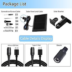 Solar Panel Compatible with Ring Stick Up Camera Battery/Ring Spotlight Cam Battery/Reolink Argus Pro,Includes 3.5mm Plug with USB & Type-C Adapter,5v/2.4W Output Fast Charging