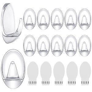 12 Pieces Clear Medium Hooks Medium Designer Hooks Clear Self Adhesive Hooks Indoor Strips 12 Utility Wall Hooks with 15 Pieces Self-Adhesive Tapes, Hooks Heavy Duty for Home Kitchen Bathroom Wall