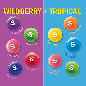 SKITTLES Mash-Ups Wild Berry and Tropical Candy, 9-Ounce Bag