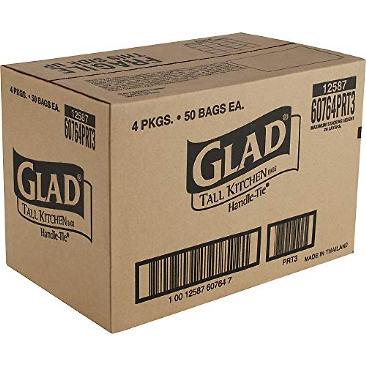 GLAD Tall Kitchen Trash Bags, 13 Gallon Handle Tie Trash Big for Kitchen, Unscented, 50 Count (Pack of 4)