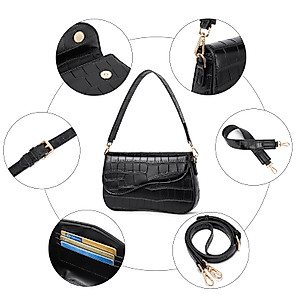 Telena Shoulder Bag for Women Shoulder Purse Vegan Leather Handbags Crossbody Purses with 2 Removable Strap Black