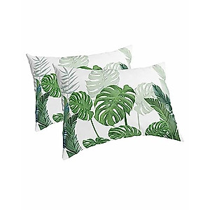 Edwiinsa Teal Tropical Leaves Pillow Covers Queen Size Set of 2 20x30 Bed Pillow, Farmhouse Turquoise Summer Leaf Plush Soft Comfort for Hair/Skin Cooling Pillowcases with Envelop Closure