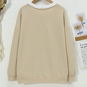 IZYJOY Women Frog Mushroom Graphic Sweatshirt Long Sleeve Loose Aesthetic Tees Pullover Teen Girls Kawaii Lightweight Shirts Top(Beige,M)