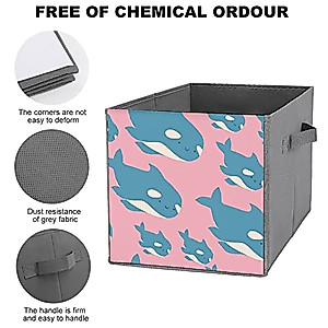 Cartoon Orca Whale Canvas Collapsible Storage Bins Cube Organizer Baskets with Handles for Home Office Car
