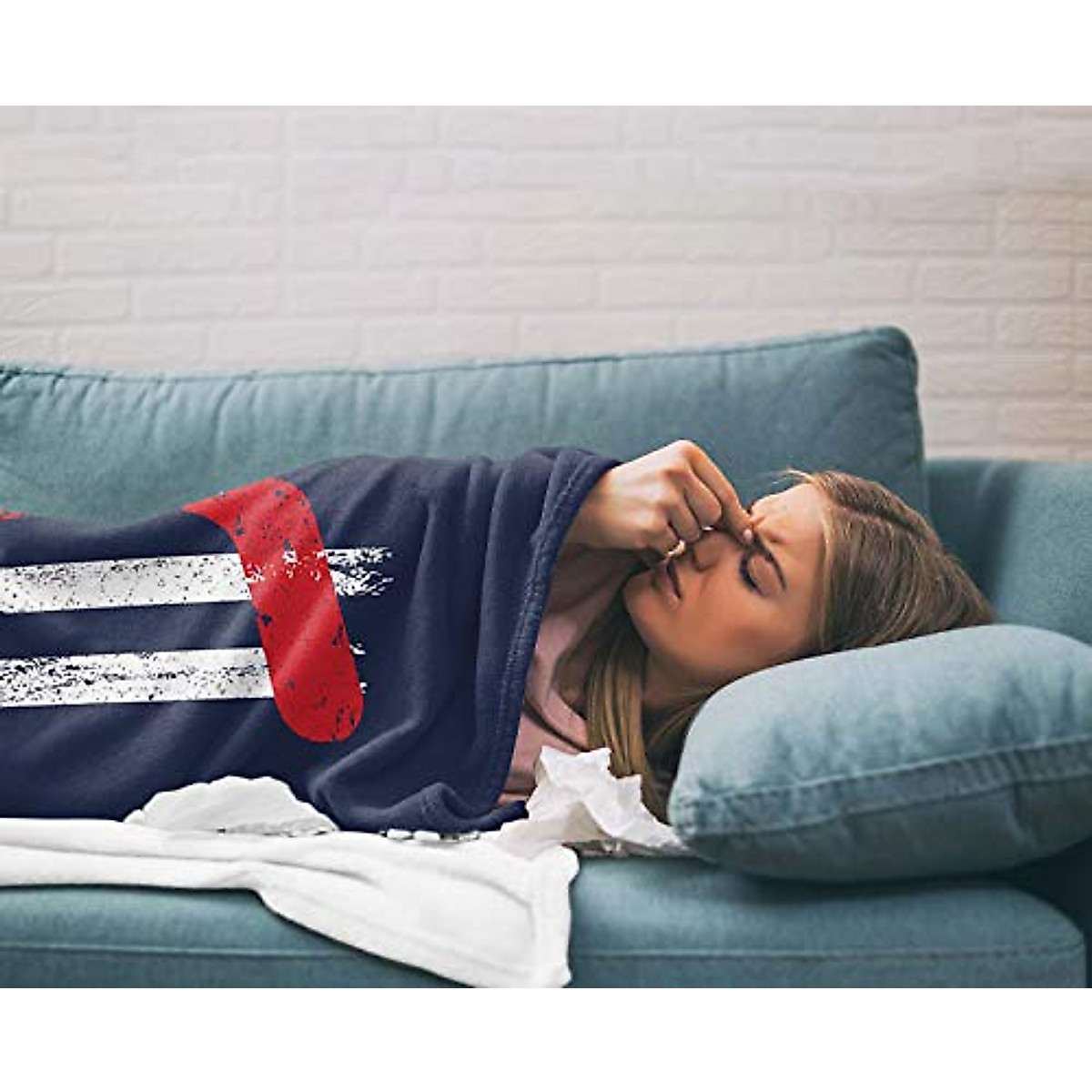 Winter Hockey Sport Soft Flannel Throw Blankets, America Flag Luxury Comfort Fleece Blanket for Teen/Man/Woman/Kid, Blue White Stripe 50x60in Cozy Warm Lightweight Bed Cover Sofa Couch Chair Decor