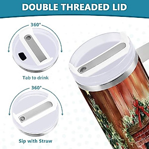 ODAWA Christmas Fireplace Red Water Tumbler 40 Oz Travel Cup with Lid and Straw