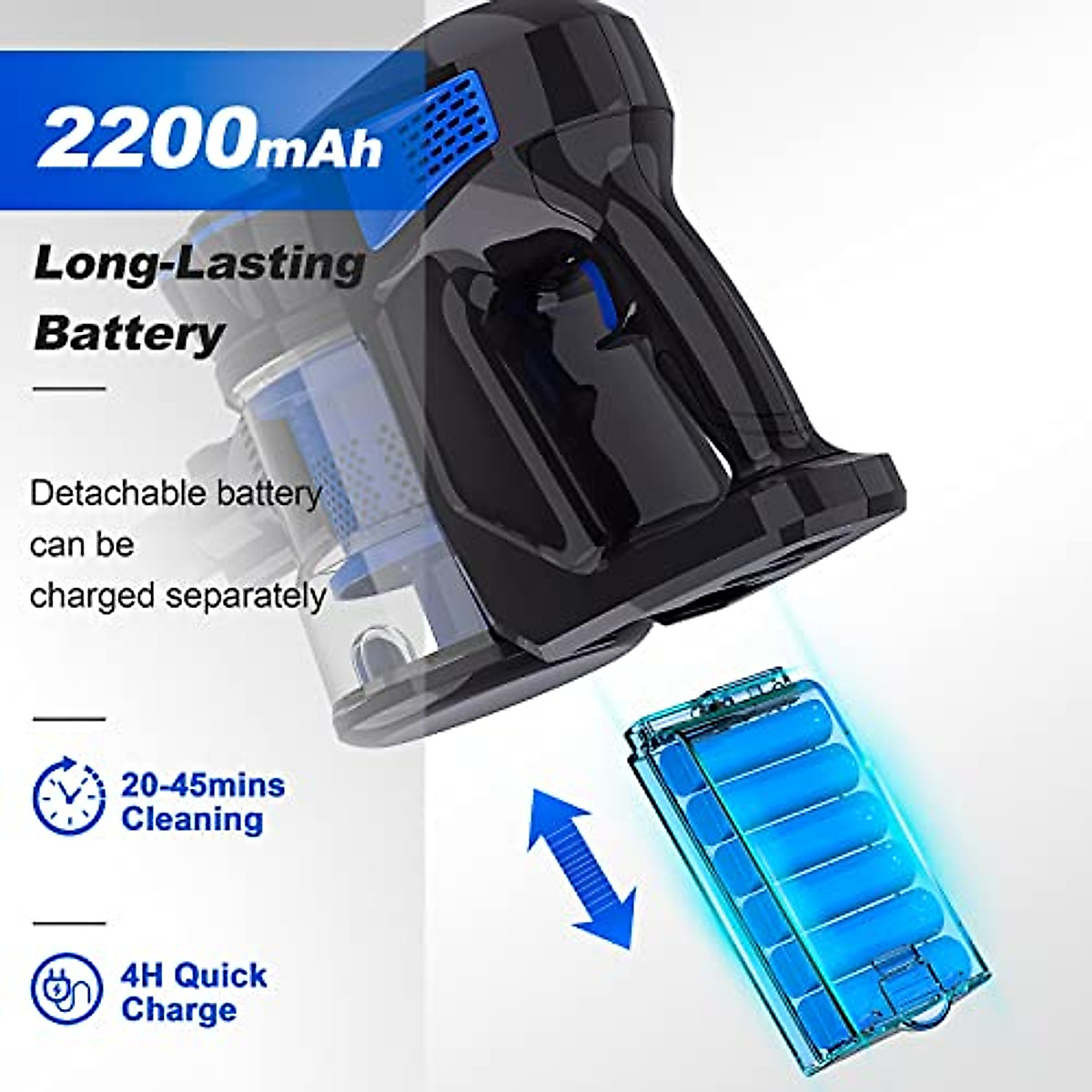 INSE Cordless Vacuum Cleaner, 6-in-1 Rechargeable Stick Vacuum Up to 45mins Runtime, Versatile Lightweight Cordless Vacuum with 2200mAh Battery, Quiet Vacuum Cleaner for Hard Floor Pet Hair Home Car