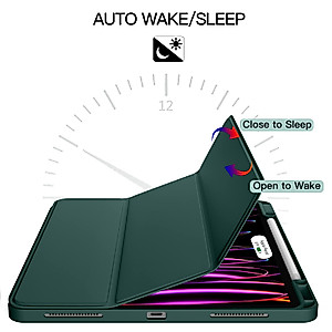 Akkerds Compatible with iPad Pro 12.9 Case 6th/5th/4th/3rd Generation with Pencil Holder, Trifold Stand Cover with TPU Back for iPad 12.9 Pro Case 2022/2021/2020/2018, Auto Wake/Sleep, Mallard Green