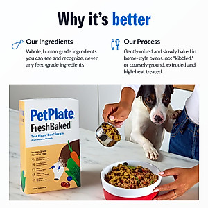 PetPlate FreshBaked Dry Dog Food Grain-Inclusive, Gently Baked and Air-Dried Human Grade Dog Food, Vet Designed and Formulated with Prebiotics and Postbiotics, No Fillers or by-Products, 2lbs (Beef)
