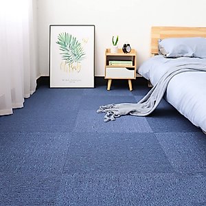 tonchean 20" X 20" Carpet Tiles Peel and Stick, Non Slip Carpet Squares with Soft Padding, Self Adhesive Floor Tiles Reusable Easy DIY Install for Living Room Bedroom Indoor Outdoor (Blue, 20 Tiles)