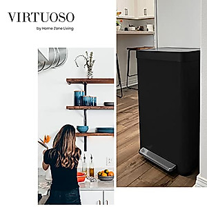 Home Zone Living 18.5 Gallon Kitchen Trash Can, Tall Stainless Steel Liner-Free Body, 70 Liter Capacity, Matte Black, Virtuoso Series