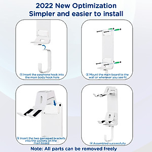 Wabracket 4 in 1 Controller and Headphone Wall Mount Holder Bundle, Universal Wall Mount for PS5 Slim/Xbox Series S &X /Switch Pro Game Controller, Stand Bracket Hanger, with a 2 in 1 Charging Cable