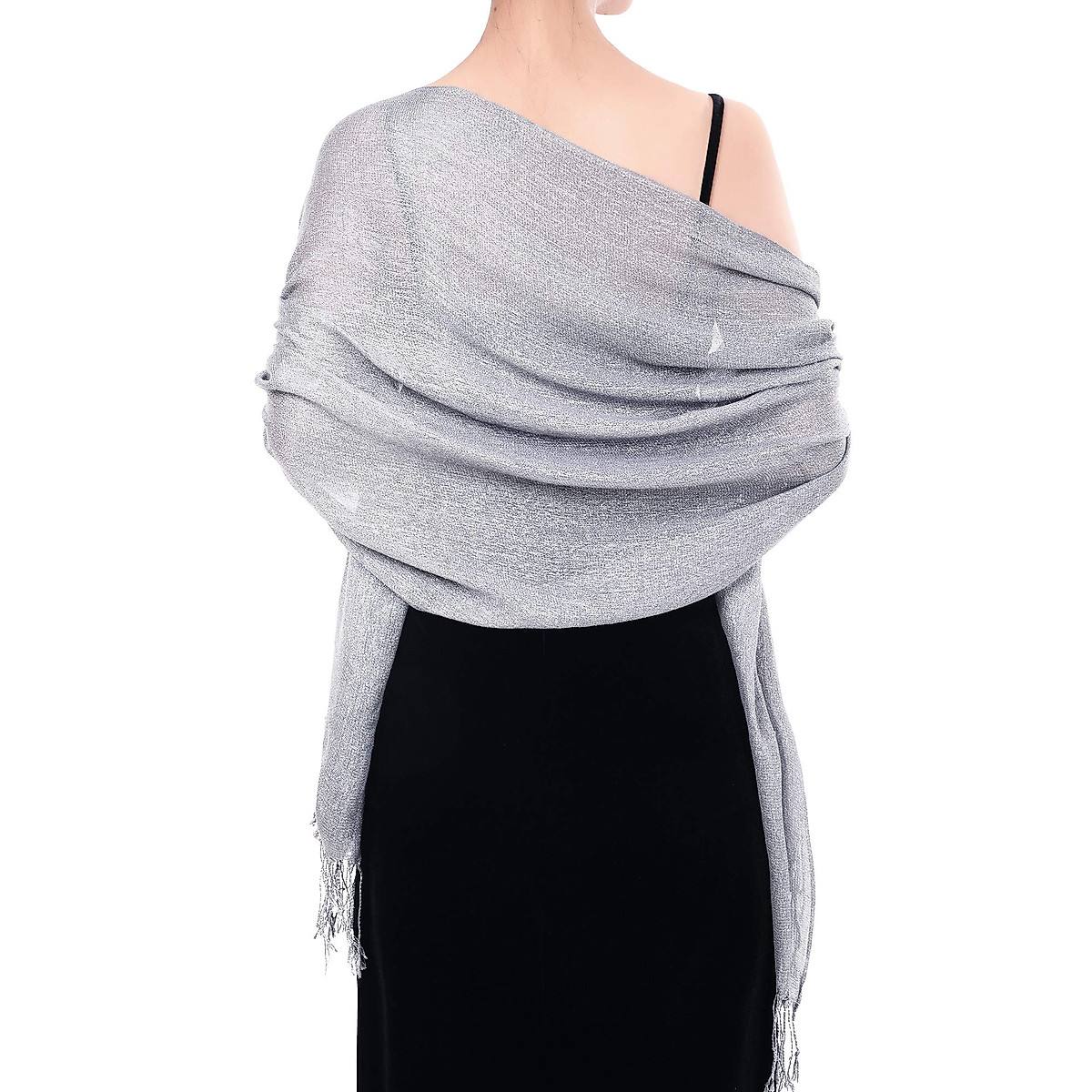 WILLBOND Womens Shawl Chiffon Bridal Evening Soft Wrap Scarf, Chiffon Scarf Ribbon Scarf Satin Scarf for Evening Dresses(L,Gray)