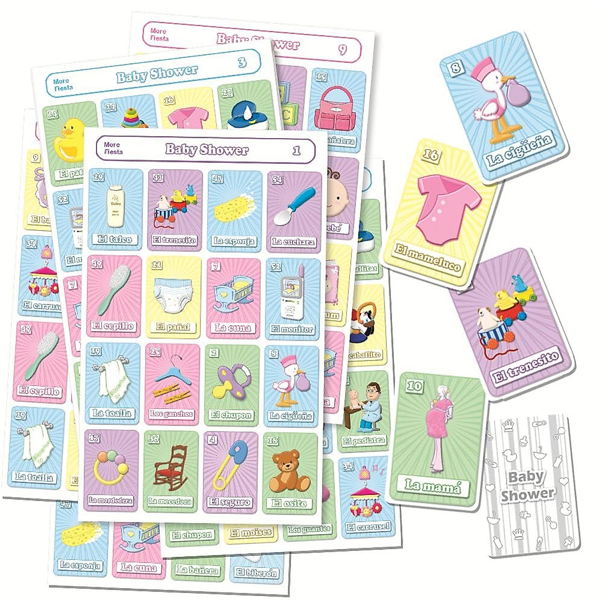 More Fiesta Baby Shower Bingo Game in Spanish, for 20 Players