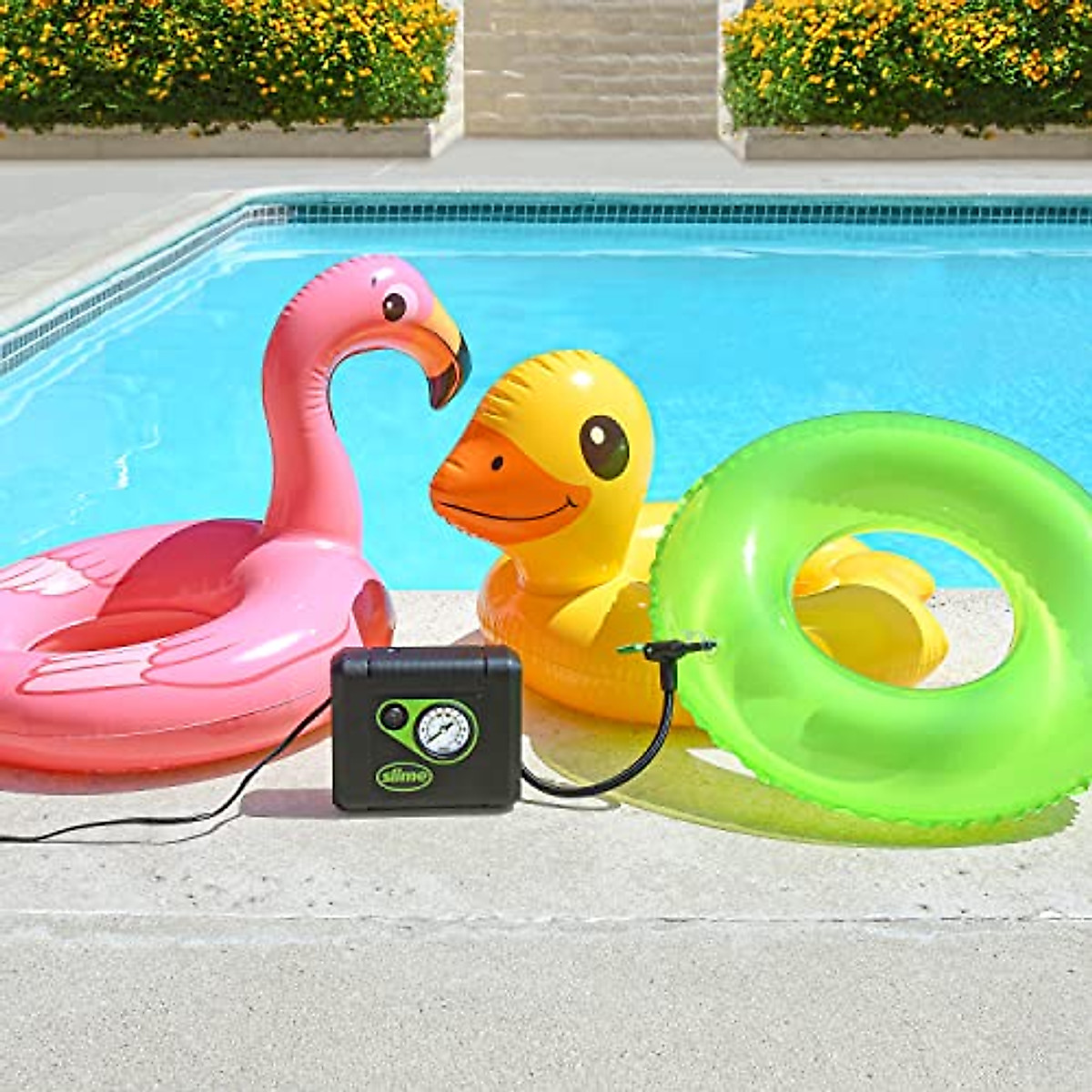 Slime 40060 Tire Inflator, Compact, Portable Car Air Compressor, Analog, Quick Connect Air Hose, Flat Tire Puncture Repair, 12V, 10 min inflation Black