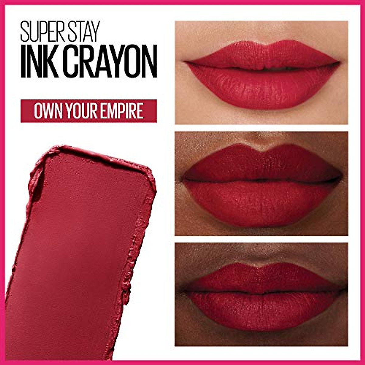 Maybelline Super Stay Ink Crayon Lipstick Makeup, Precision Tip Matte Lip Crayon with Built-in Sharpener, Longwear Up To 8Hrs, Own Your Empire, Blue Red, 1 Count