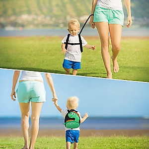 Yuepin Backpack Leash for Toddlers + Anti Lost Wrist Link, Dinosaur Kids Backpack Harness with Leash for 1-5 Years Old Boys and Girls Christmas Gift (Dinosaur Black)