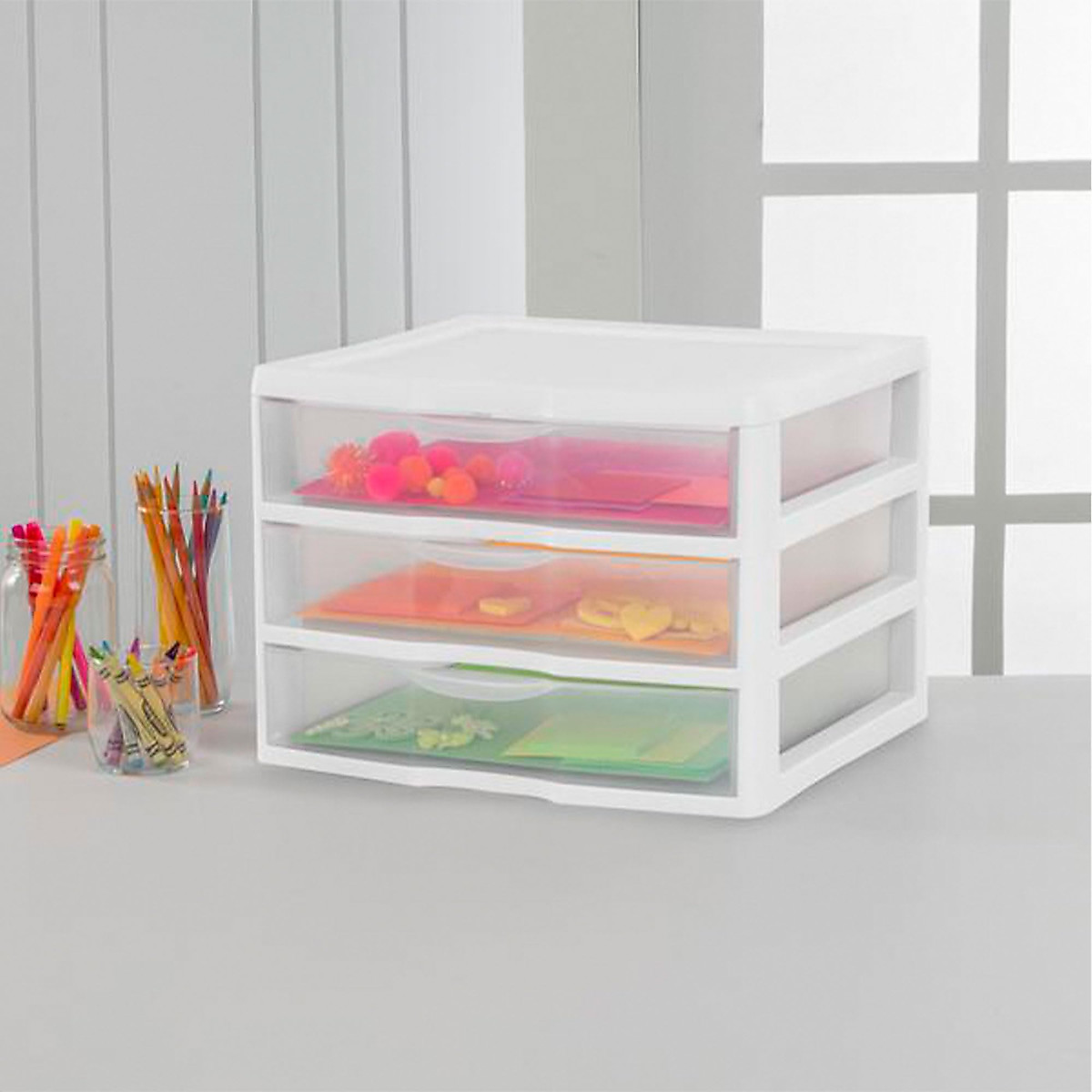 Sterilite 3-Drawer Organizer - ClearView Wide 2093 (White / Clear) (10.25"H x 14.5"W x 14.25"D)