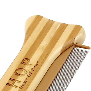 Bamboo Wooden Pet Flea CombFor Pet Cat Dog Flea Grooming Comb Stainless Steel in Bone Shape, Proven Grooming Tools for Dogs Cats and Other Animals