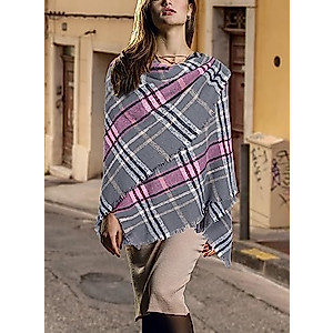 Bestshe Women's Boho Open Front Poncho Knitted Plaid Shawl Wrap Cape Tassel Cardigan Sweater