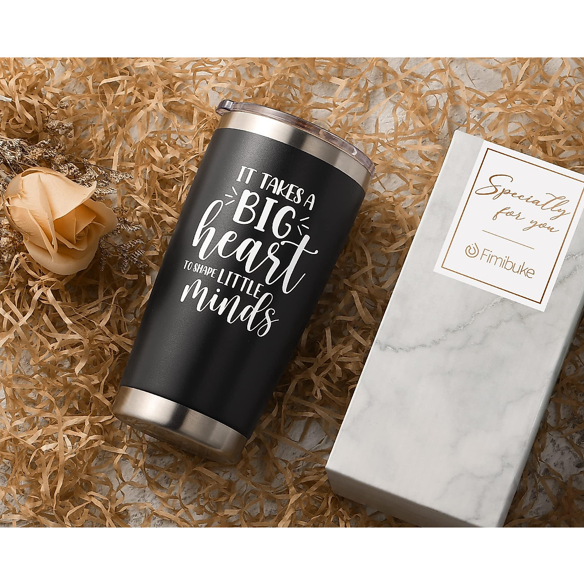 Fimibuke Gifts for Teacher from Students - 20 OZ Tumbler Teachers Day Gifts for Teacher Appreciation Teacher Gift Insulated Cups Big Heart Funny Birthday Present Graduation Gifts Tumbler for Teacher