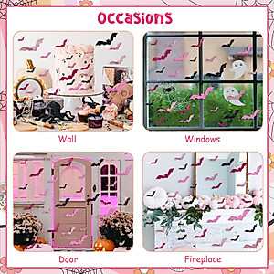 Susurprise Bat Wall Decor, 48PCS 3D Halloween Bat Wall Stickers, Bat Wall Decals Pink Black Hot Pink for Halloween Party Decorations Halloween Home Room Bathroom Indoor Outdoor Decor
