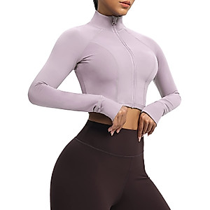 AVGO Workout Jackets for Women Full Zip Cropped Running Track Jacket Lightweight Athletic Slim Fit Tops with Thumb Holes(Fair Orchid, S)