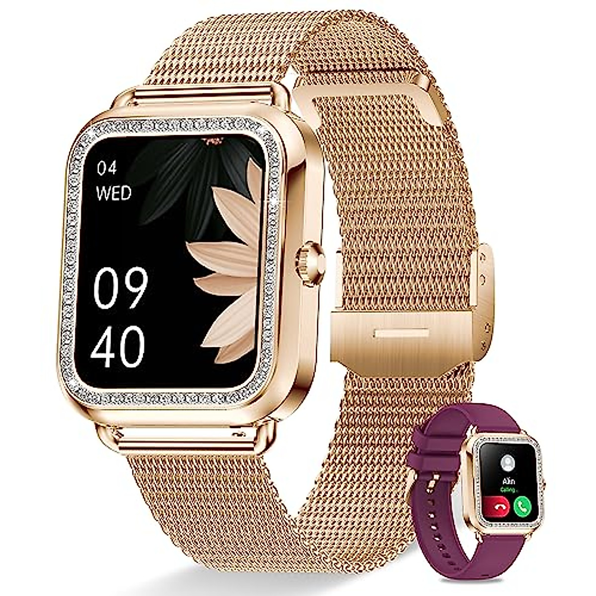 Smart Watch for Women(Answer/Make Calls) 1.59" Small Screen Fitness Tracker with Heart Rate Sleep Monitor Blood Oxygen Pedometer Calories DIY Dial 19 Sport Modes Smartwatch for iOS Android Phone