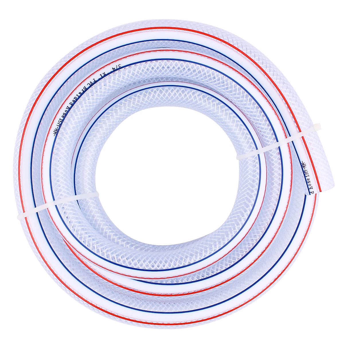 DERPIPE Soft Braided PVC Tubing - 3/4" ID x 1" OD High Pressure Clear Flexible PVC Tube Reinforced Vinyl Hose for Water, Oil with 2pcs Hose Clamps (10Ft)