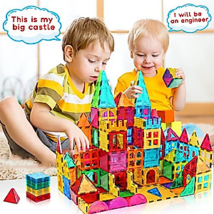 Toys for 3 4 5 6 7 8+Year Old Boys Girls Colorful Magnetic Tiles for Kids Ages 4-8 Upgrade STEM Educational Creativity Stacking Magnetic Building Blocks Set for Toddlers Child Ages 3-5 Birthday Gifts