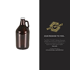 LEGACY - a Picnic Time brand, Amber Glass Growler Jug with Handle and Steel Twist Off Lid, 64-Ounce
